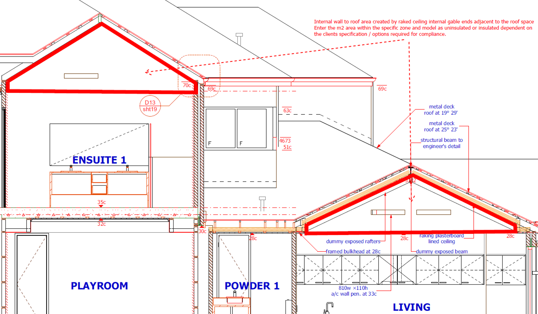 How to model internal walls which are adjacent to a roof space ...